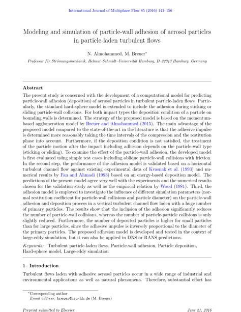 Pdf Modeling And Simulation Of Particle Wall Adhesion Of Aerosol Particles In Particle Laden