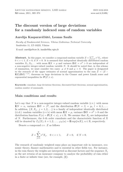 Pdf The Discount Version Of Large Deviations For A Randomly Indexed Sum Of Random Variables