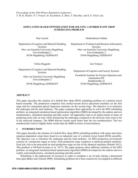 pdf simulation based optimization for solving a hybrid flow shop