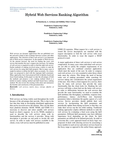 Pdf Hybrid Web Services Ranking Algorithm
