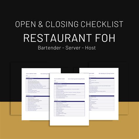 FOH Opening Closing Checklist Template Server Sidework Bartender