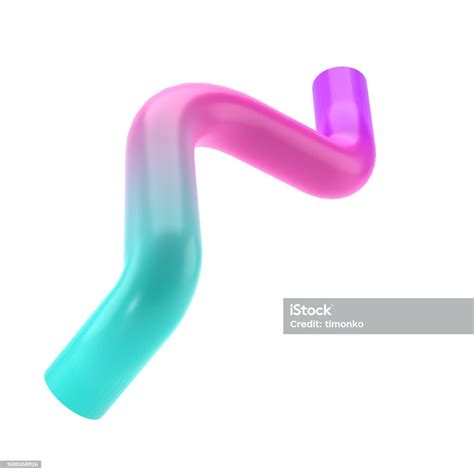 3d 렌더링 모양 추상 파이프 금속 기하학 현실적인 광택 청록색과 라일락 그라데이션 고급 템플릿 장식 디자인 그림입니다 클리핑 경로로 격리된 미니멀한 밝은 모형 3차원
