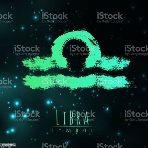 벡터의 빛나는 별과 공간 어두운 우주 배경에 추상 조디악 로그인 천칭 자리 천칭 자리 조디악 기호의 형태로 성운입니다 추상 브러쉬 스트로크 기호입니다 밝은 현대 그라데이션