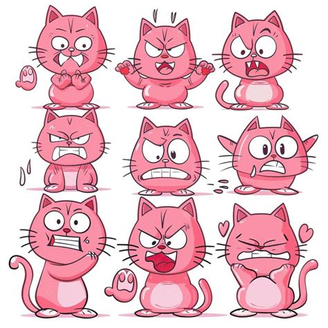 The Various Expressions Of The Pink Cat Multiple Poses An Premium Ai Generated Image
