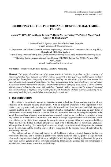 Pdf Predicting The Fire Performance Of Structural Timber Floors