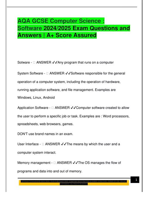 Aqa Gcse Computer Science Software 20242025 Exam Questions And Answers A Score Assured