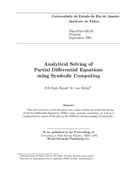 Pdf Analytical Solving Of Partial Differential Equations Using
