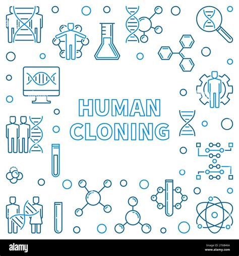 Human Cloning Outline Square Concept Frame Vector Illustration In Thin Line Style Stock Vector