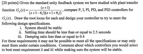 Given The Standard Unity Feedback System We Have Chegg Com
