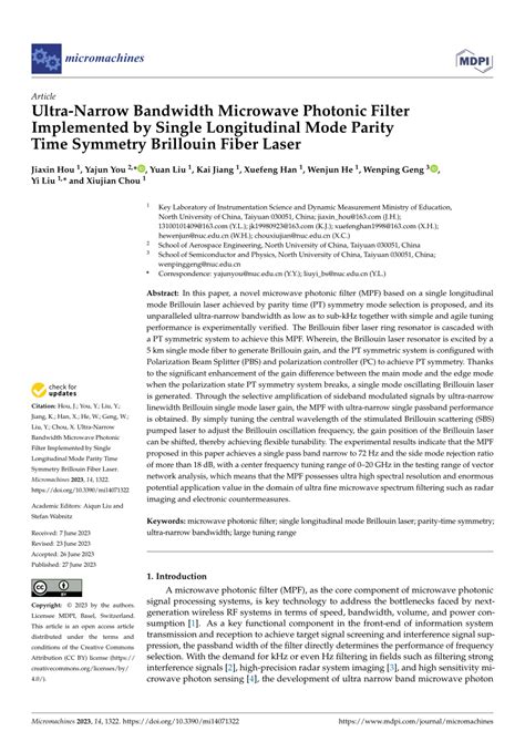 Pdf Ultra Narrow Bandwidth Microwave Photonic Filter Implemented By Single Longitudinal Mode