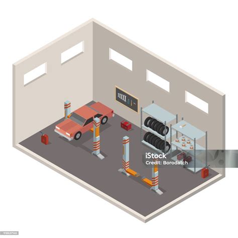 아이소메트릭 센터 기계 자동차 서비스 확인을 차량 바퀴 기계의 수리 및 벡터 일러스트 레이 션 3차원 형태에 대한 스톡 벡터 아트 및 기타 이미지 Istock
