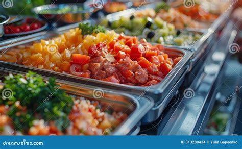 Buffet Line Of Delicious Food Being Served Stock Photo Image Of Trays
