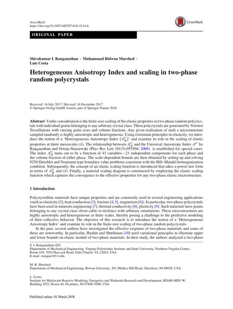 Pdf Heterogeneous Anisotropy Index And Scaling In Two Phase Random Polycrystals
