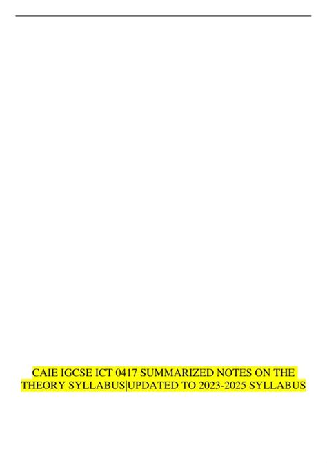 Summary Caie Igcse Ict 0417 Summarized Notes On The Theory Syllabus