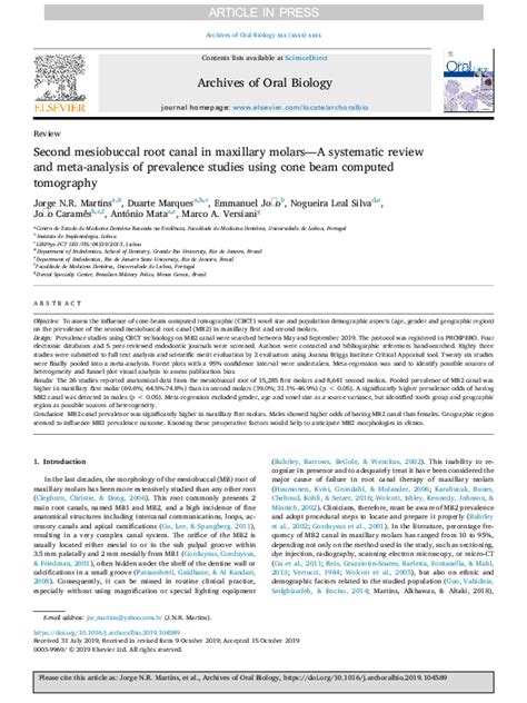 Pdf Second Mesiobuccal Root Canal In Maxillary Molars A Systematic Review And Meta Analysis Of