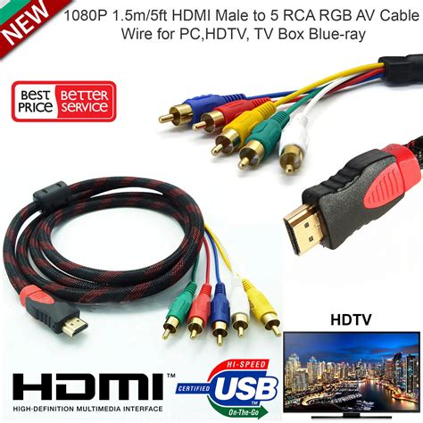 Besiuni 1 5m 5ft Male Hdmi To 5 Male Rca Audio Video Cable Component Convert Rgb Ypbpr Av