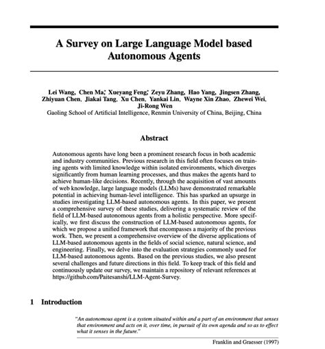 A Survey Of Large Language Model Based Autonomous Agents Evergreens