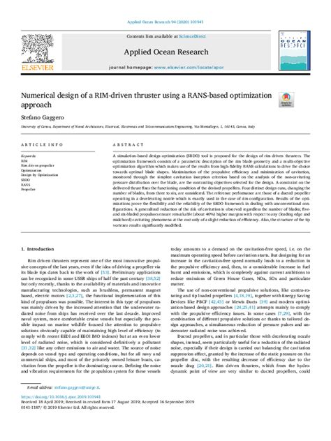 pdf numerical design of a rim driven thruster using a rans based