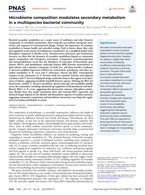 Pdf Microbiome Composition Modulates Secondary Metabolism In A