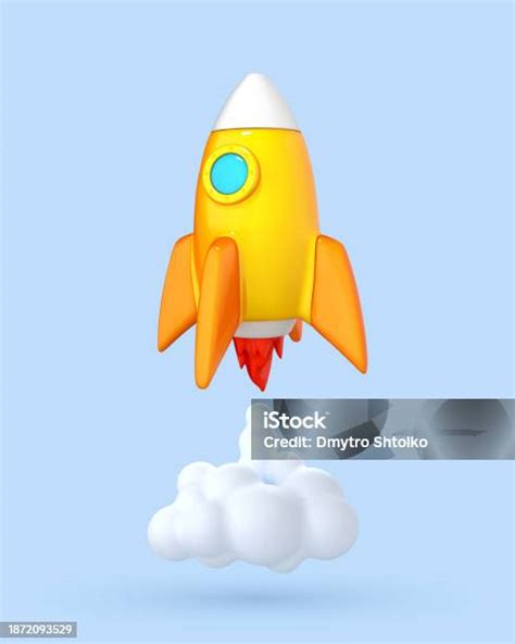 파란색 배경에 3d 만화 로켓 발사 사업 시작 개념입니다 벡터 3d 일러스트 레이 션 0명에 대한 스톡 벡터 아트 및 기타