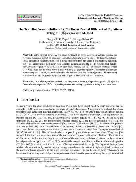 The Traveling Wave Solutions For Nonline Pdf Nonlinear System Equations
