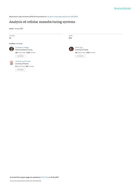 Analysis Of Cellular Manufacturing Systems Pdf Simulation Data