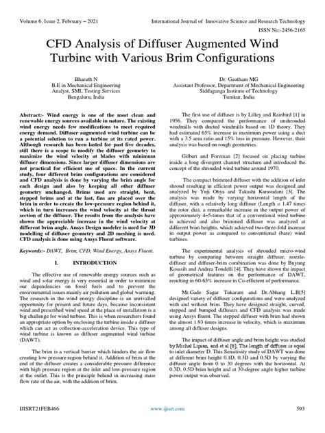 Cfd Analysis Of Diffuser Augmented Wind Turbine With Various Brim Configurations Download Free