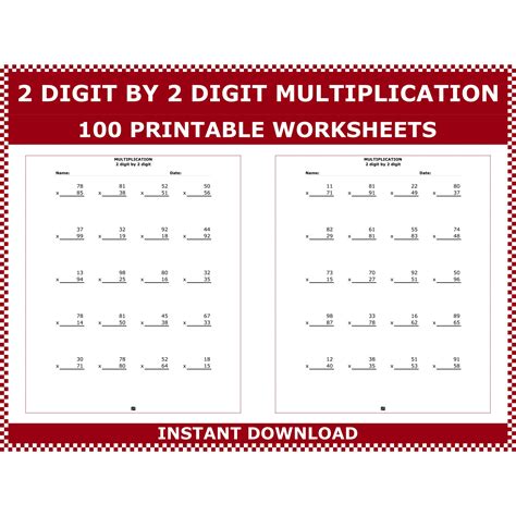 Printable Double Digit Multiplication Worksheets