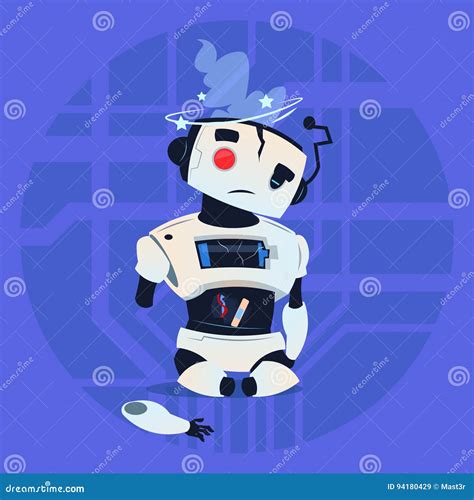 Cute Robot Error Broken Modern Artificial Intelligence Technology Concept Stock Vector