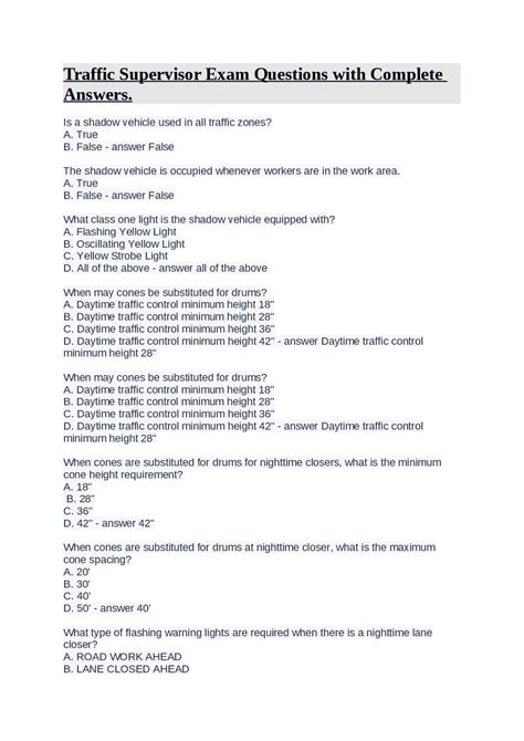 Traffic Supervisor Exam Questions With Complete Answers Exams Traffic Control And Regulation