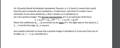 Solved 10 10 Points Recall The Modular Equivalence