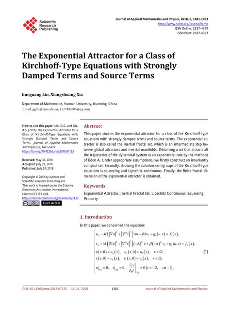 Pdf The Exponential Attractor For A Class Of Kirchhoff Type Equations With Strongly Damped