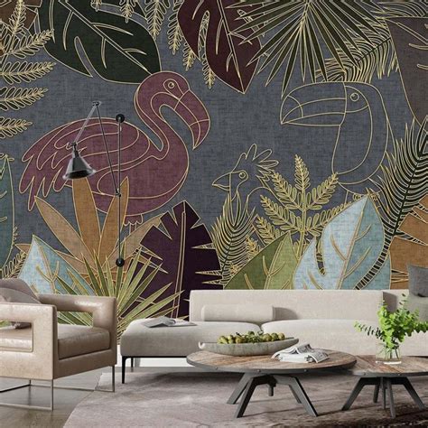 Екзотичен тапет с птици и растения за дома и офиса Фото Тапети