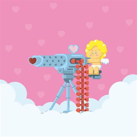 Premium Vector Cupid Aiming A Heavy Machine Gun