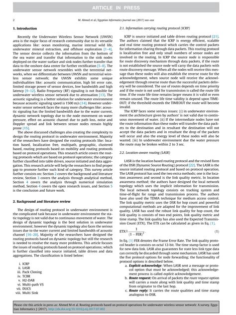 solution routing protocols based on protocol operations for underwater