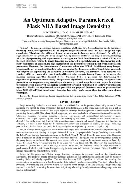 pdf an optimum adaptive parameterized mask nha based image denoising