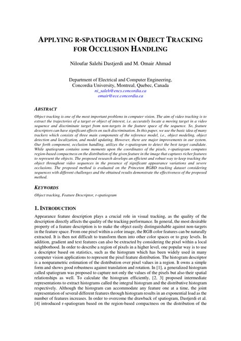 Pdf Applying R Spatiogram In Object Tracking For Occlusion Handling