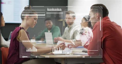 Image Of Data Processing Over Diverse Colleagues Having Meeting In Office Stock Image Image Of