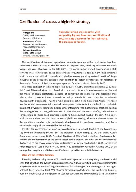 Pdf Certification Of Cocoa A High Risk Strategy