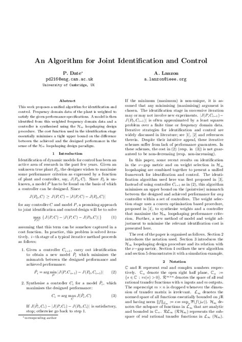 Pdf An Algorithm For Joint Identification And Control