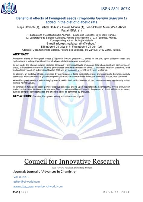 Pdf Beneficial Effects Of Fenugreek Seeds Trigonella Foenum Graecum L Added In The Diet Of