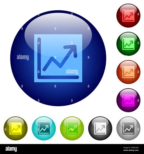 Line Graph Solid Icons On Round Glass Buttons In Multiple Colors Arranged Layer Structure Stock