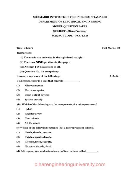 Microprocessor Model Paper 1 Pdf Central Processing Unit Classes Of Computers