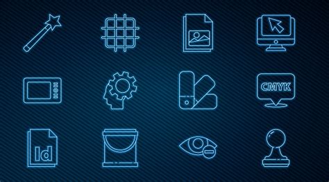 라인 스탬프 텍스트 Cmyk가 있는 말풍선 그림 풍경 내부 인간 헤드 기어 그래픽 태블릿 마술 지팡이 색상 팔레트 가이드 및