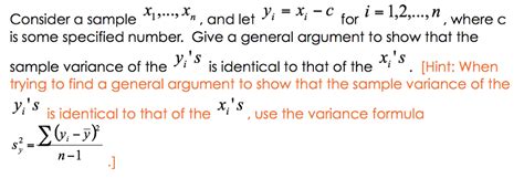 solved consider a sample x and let yi xi c for i