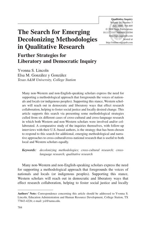 Pdf The Search For Emerging Decolonizing Methodologies In Qualitative Research Further