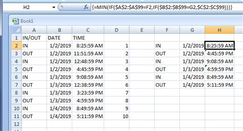 Excel Find The Earliestlatest Values For Each Date In A List Of Dates