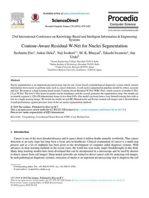 Contour Aware Residual W Net For Nuclei Segmentation Pdf Image Segmentation Computational