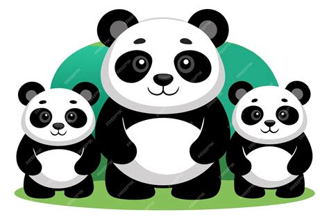 Three Cute Pandas Standing Together In A Green Meadow Premium Ai
