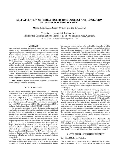 Pdf Self Attention With Restricted Time Context And Resolution In Dnn Speech Enhancement